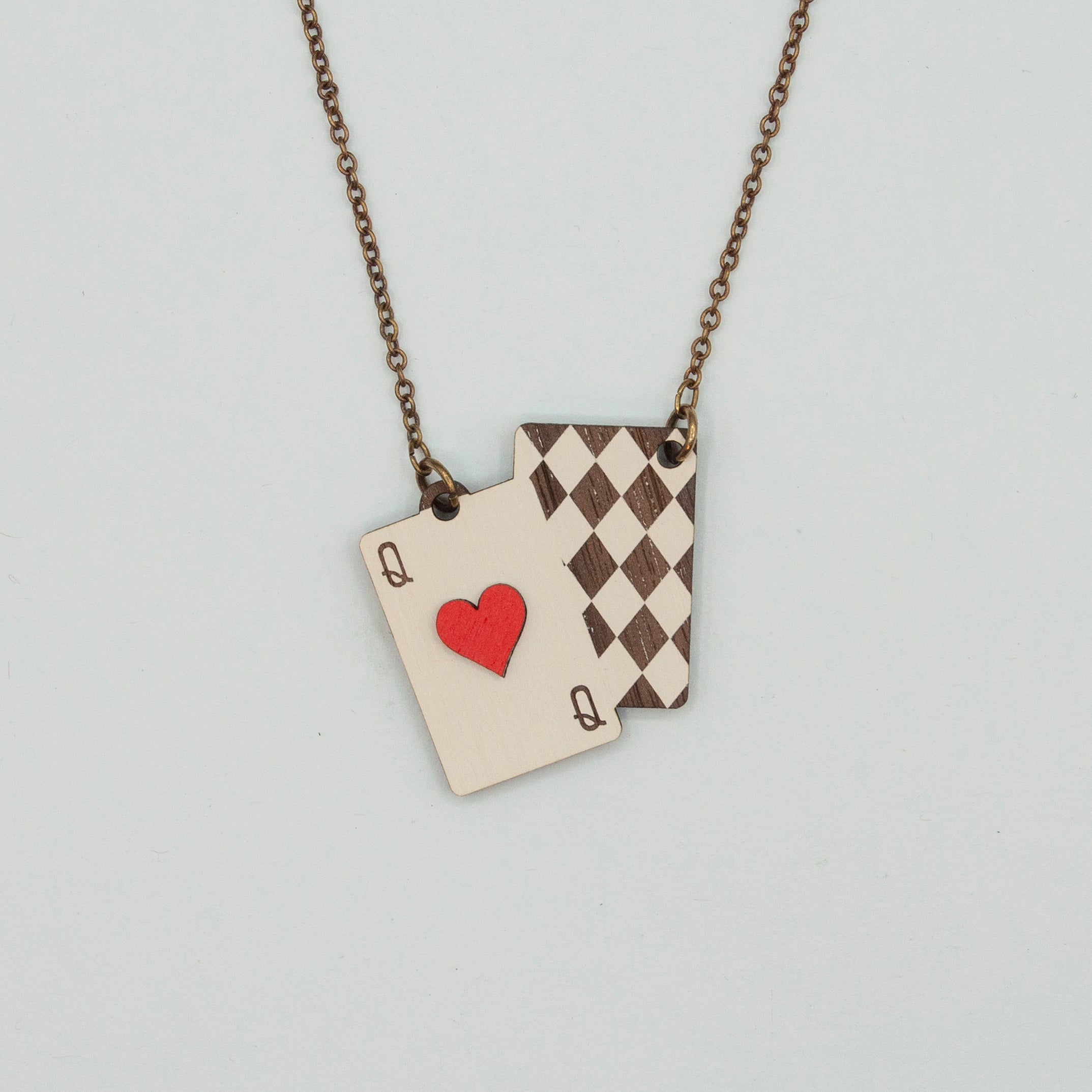 Playing Cards Necklace – Queen of Hearts Jewelry by Materia Rica