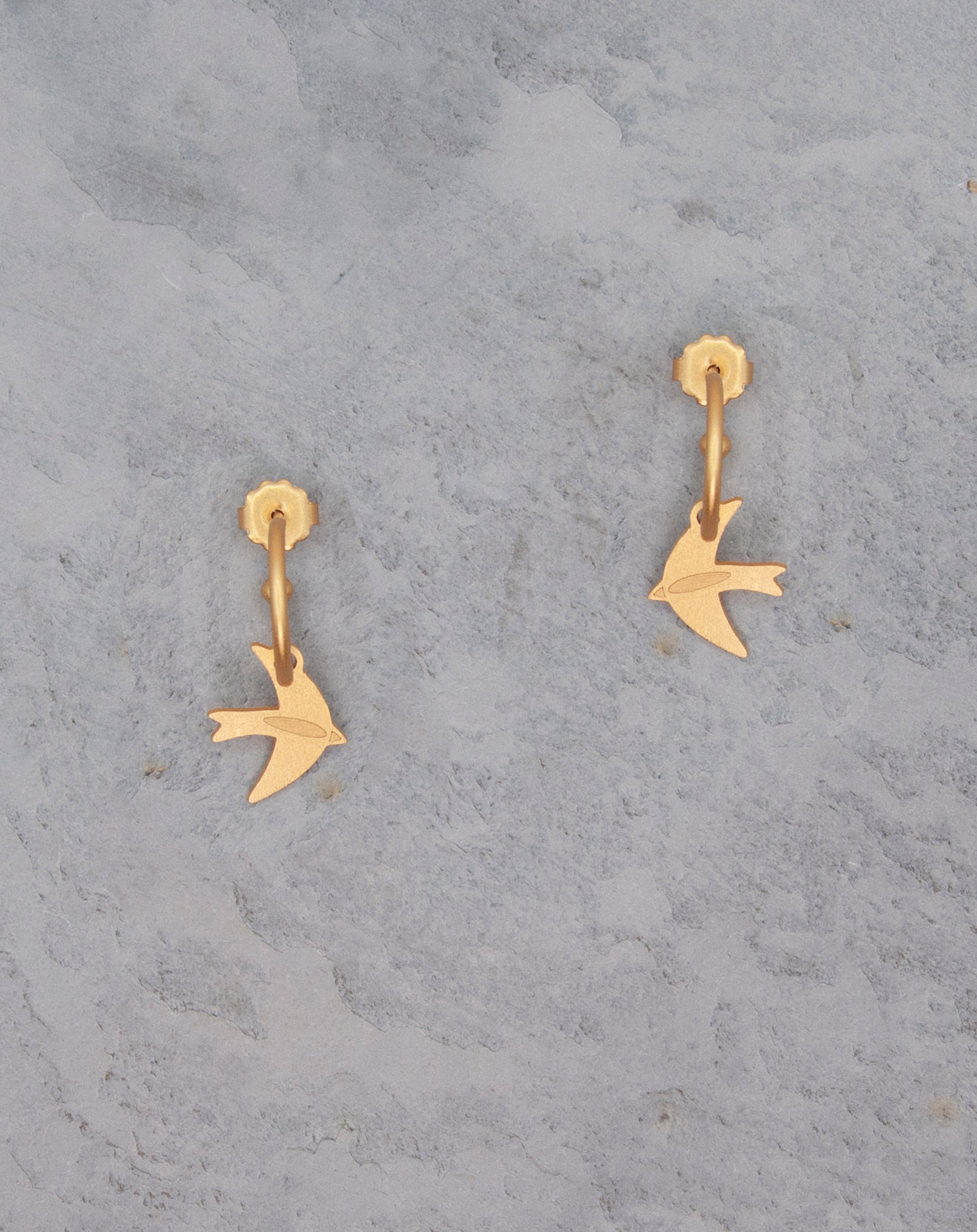 Swallows Gold Hoop Earrings – Handmade Bird Jewelry – Materia Rica